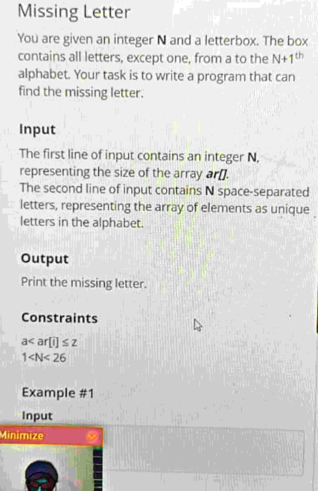 missing letter you are given an integer n and a letterbox the box ...