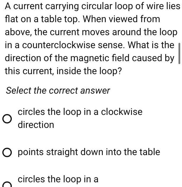 A current carrying circular loop of wire lies flat on a...