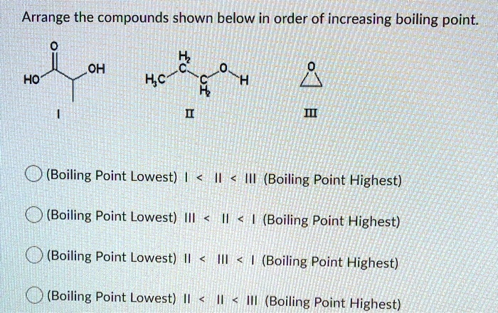 SOLVED: Arrange the compounds shown below in order of increasing boiling point: OH HO Hc ...
