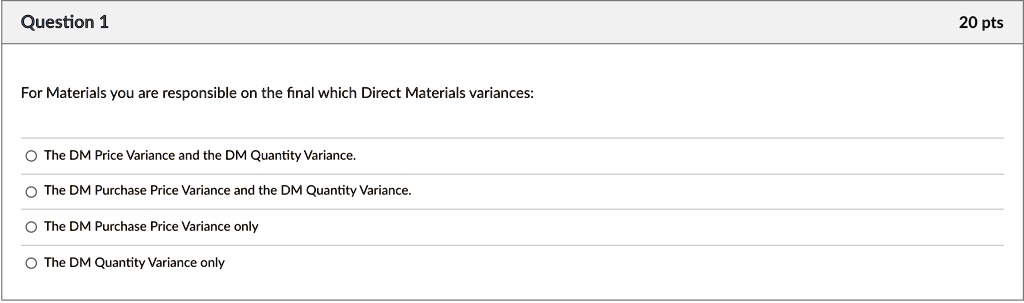 SOLVED: Question 1 20 pts For Materials you are responsible on the ...