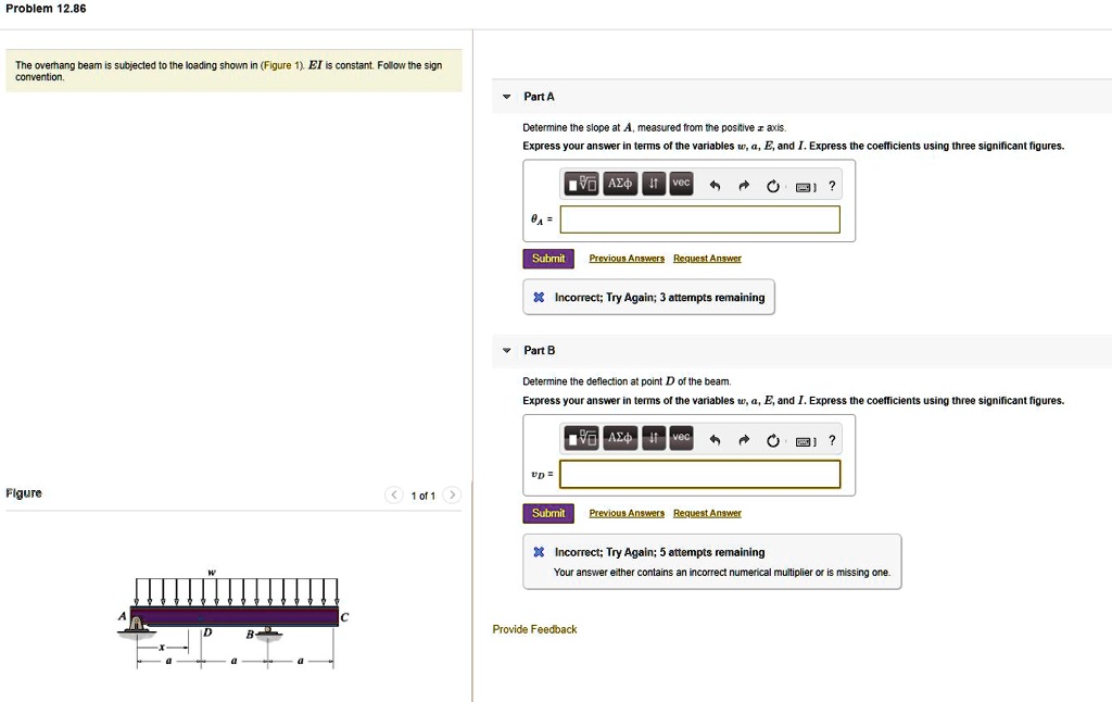 SOLVED: Problem 12.86 The overhang beam is subjected to the loading ...