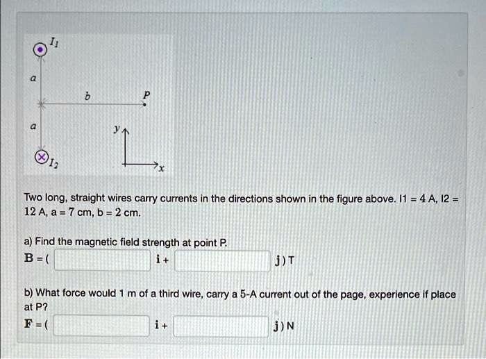 SOLVED: Two long, straight wires carry currents in the directions shown in the figure above. I1 ...