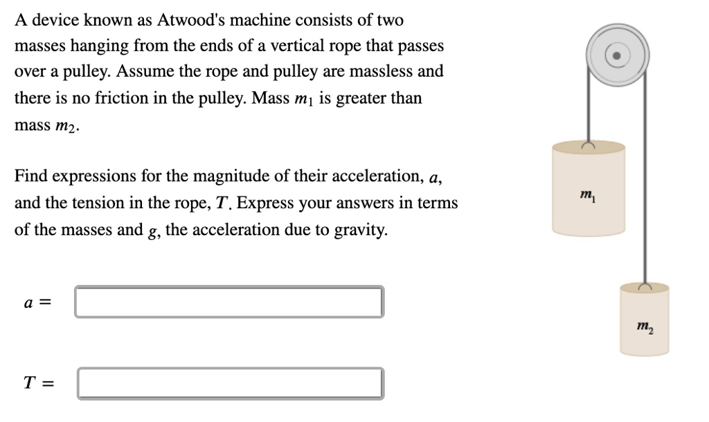 SOLVED: A device known as Atwood's machine consists of two masses hanging from the ends of a ...