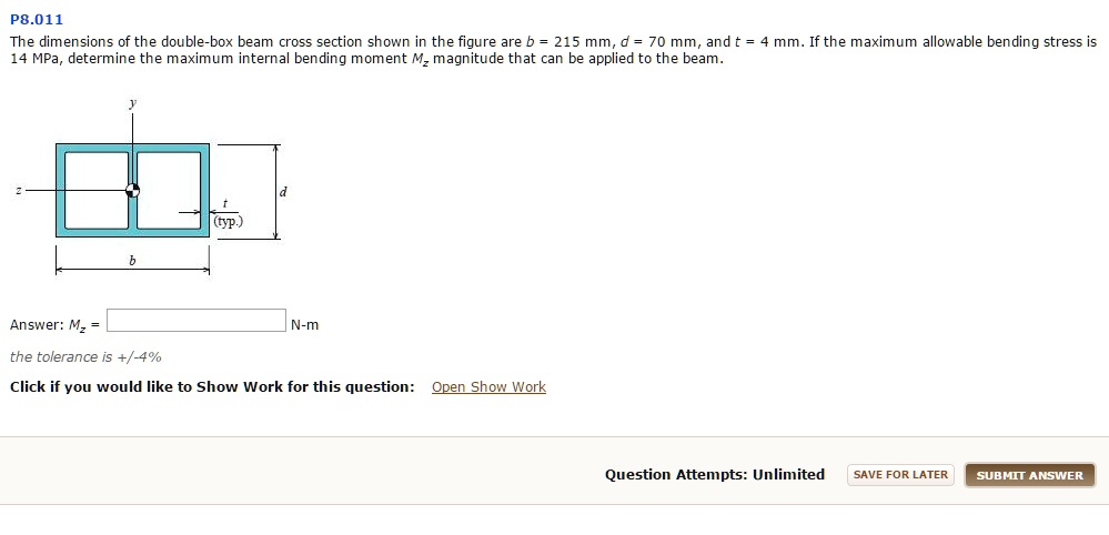 SOLVED: P8.011 The dimensions of the double-box beam cross section ...