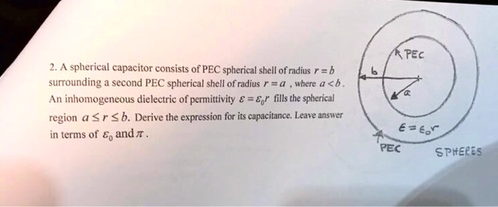 SOLVED: A spherical capacitor consists of a PEC spherical shell of ...