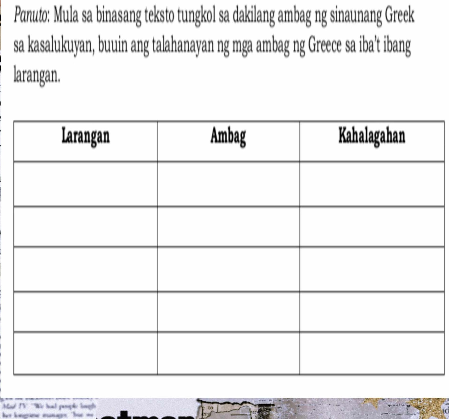 SOLVED: Panuto: Mula sa binasang teksto tungkol sa dakilang ambag ng ...