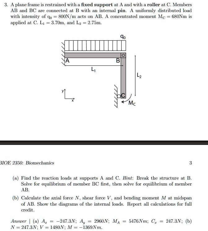SOLVED: A plane frame is restrained with a fixed support at A and with ...