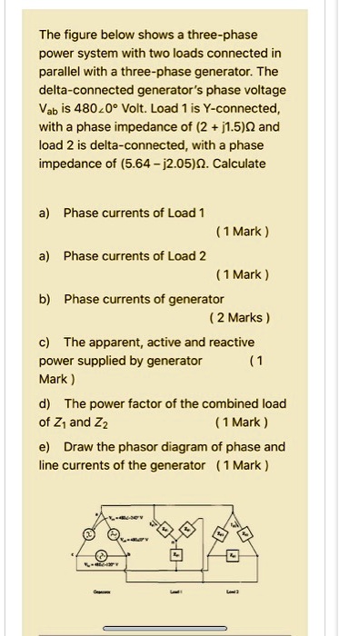 SOLVED: The figure below shows a three-phase power system with two loads connected in parallel ...