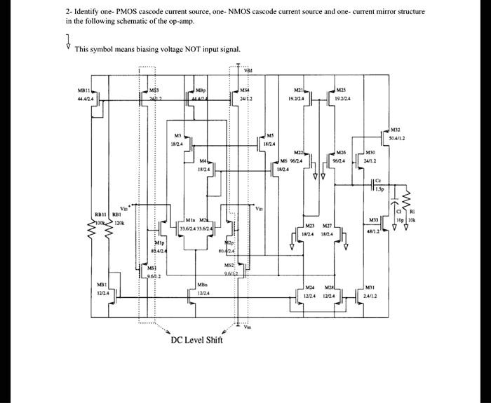 SOLVED: 2- Identify one PMOS cascode current source, one NMOS cascode ...