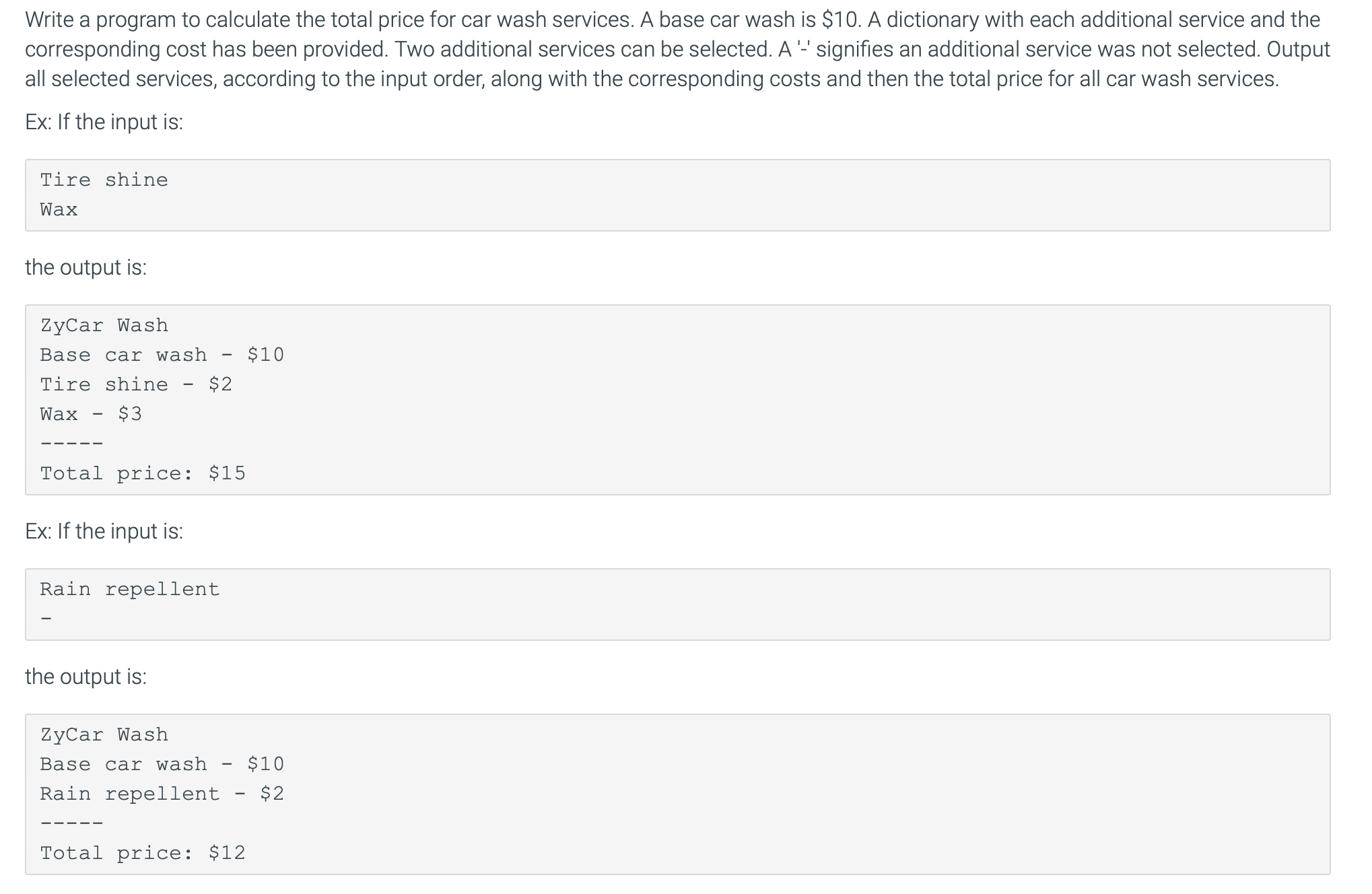 SOLVED: Write a program to calculate the total price for car wash ...
