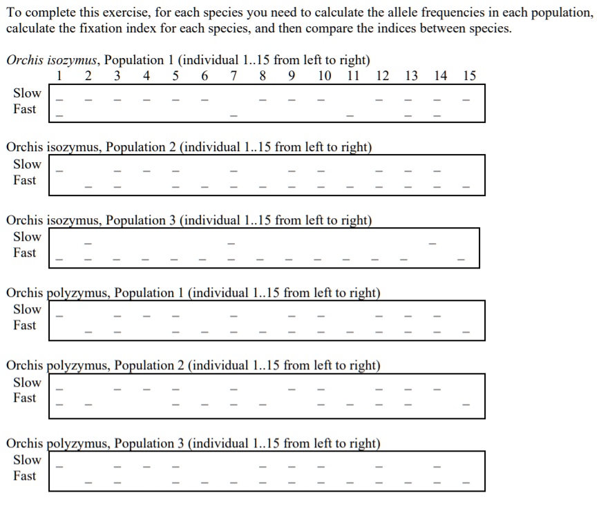 To complete this exercise, for each species, you need to calculate the ...