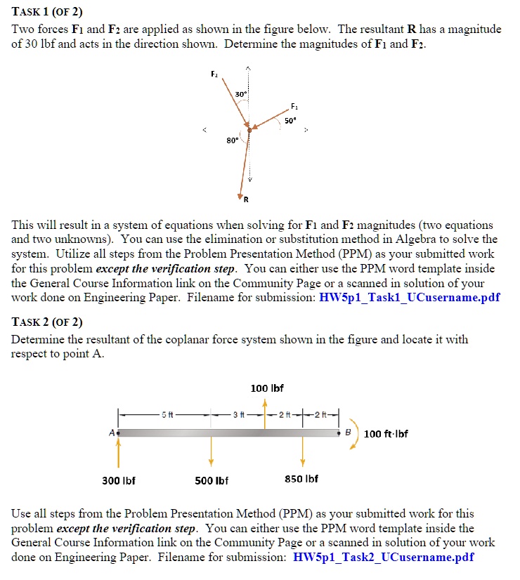 TASK 1 (OF 2) Two forces F1 and F2 are applied as shown in the figure ...