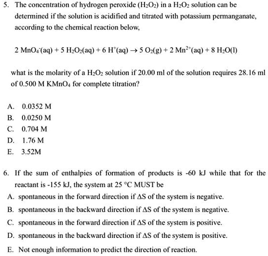 the concentration of hydrogen peroxide hzoz in a hoz solution can be ...