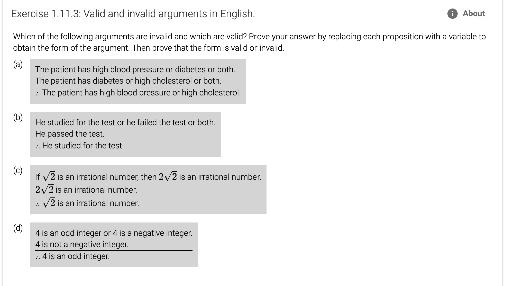 exercise 1113 valid and invalid arguments in english about which of the following arguments are ...