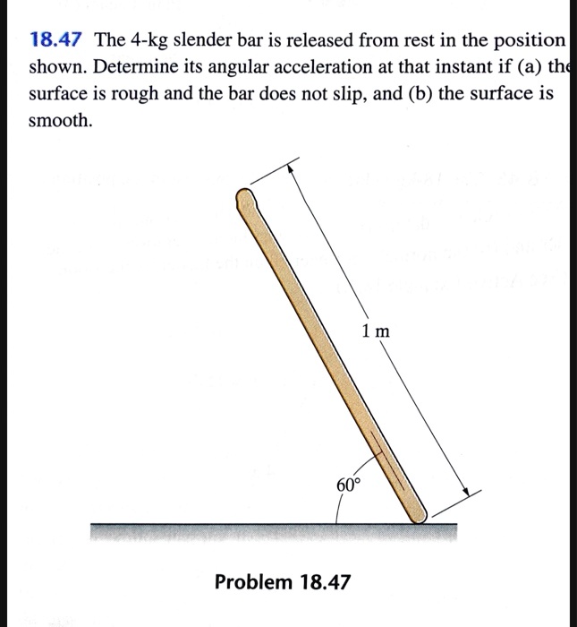1847 the 4 kg slender bar is released from rest in the position shown determine its angular ...