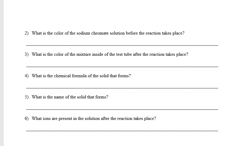 what is the color of the sodium chromate solution before the reaction ...