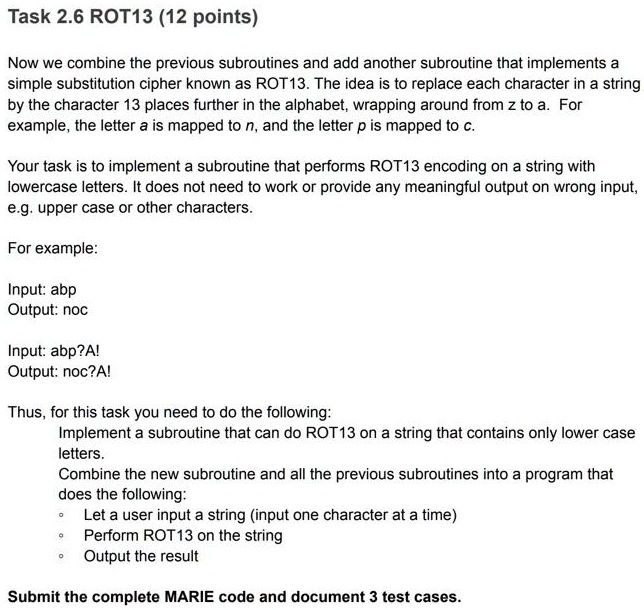 Solved Task 2 6 Rot13 Now We Combine The Previous Subroutines And Add