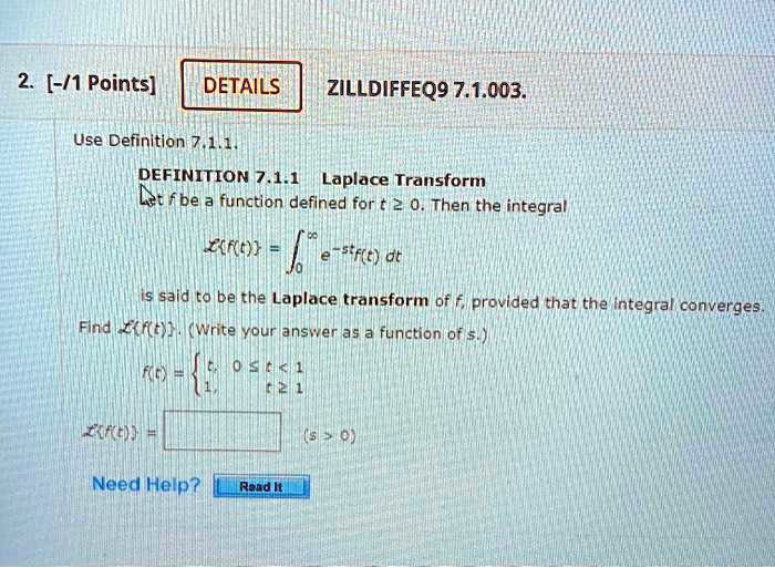 1 points details zilldiffeq9 71003 use definition 711 definition 711 laplace transform nt fbe a ...