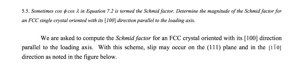 5.5. Sometimes cosϕcosλ in Equation 7.2 is termed the Schmid factor ...