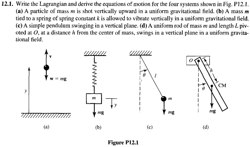 SOLVED: 12.1. Write the Lagrangian and derive the equations of motion ...