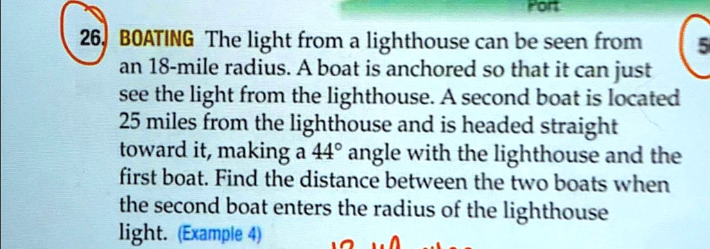 boating the light from a lighthouse can be seen from an 18 mile radius ...