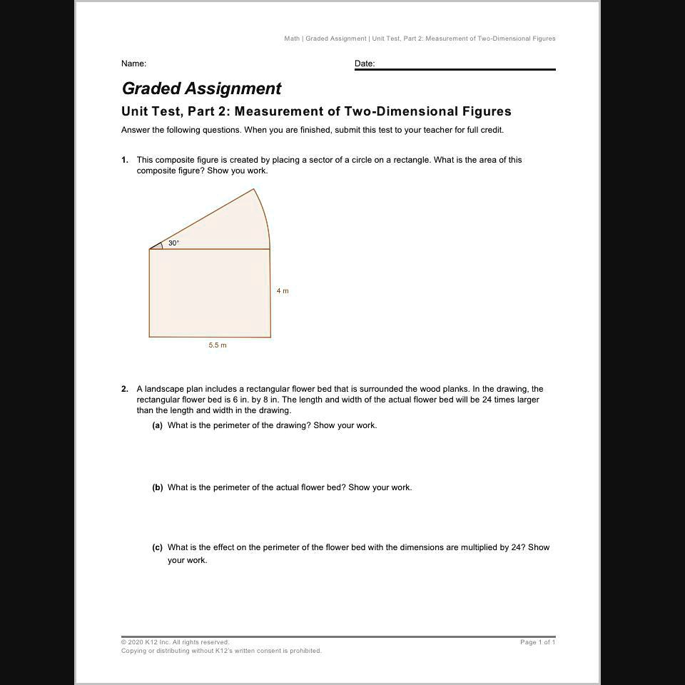 SOLVED: Unit Test, Part 2: Measurement of Two-Dimensional Figures ...
