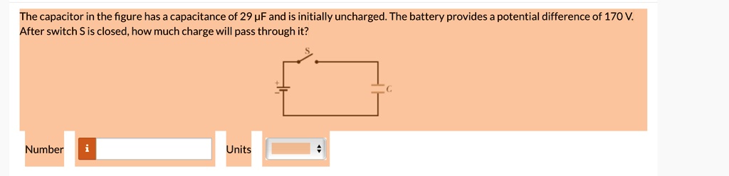 The capacitor in the figure has a capacitance of 29 µF and is initially ...
