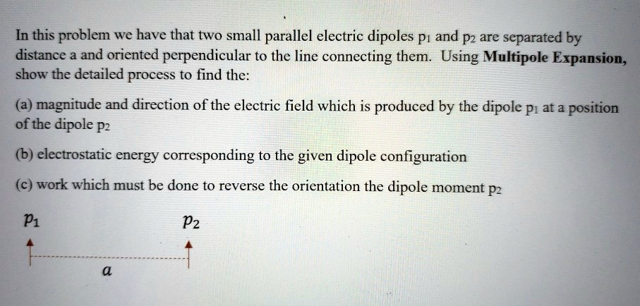 In this problem we have that two small parallel electric dipoles p1 and ...