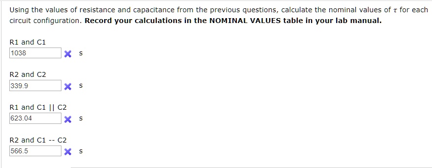 using the values of resistance and capacitance from the previous ...