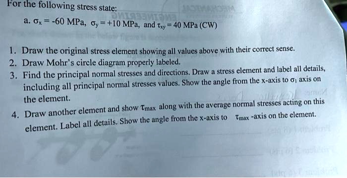 SOLVED: For the following stress state: Ïƒx = 60 MPa; Ïƒy = +10 MPa ...