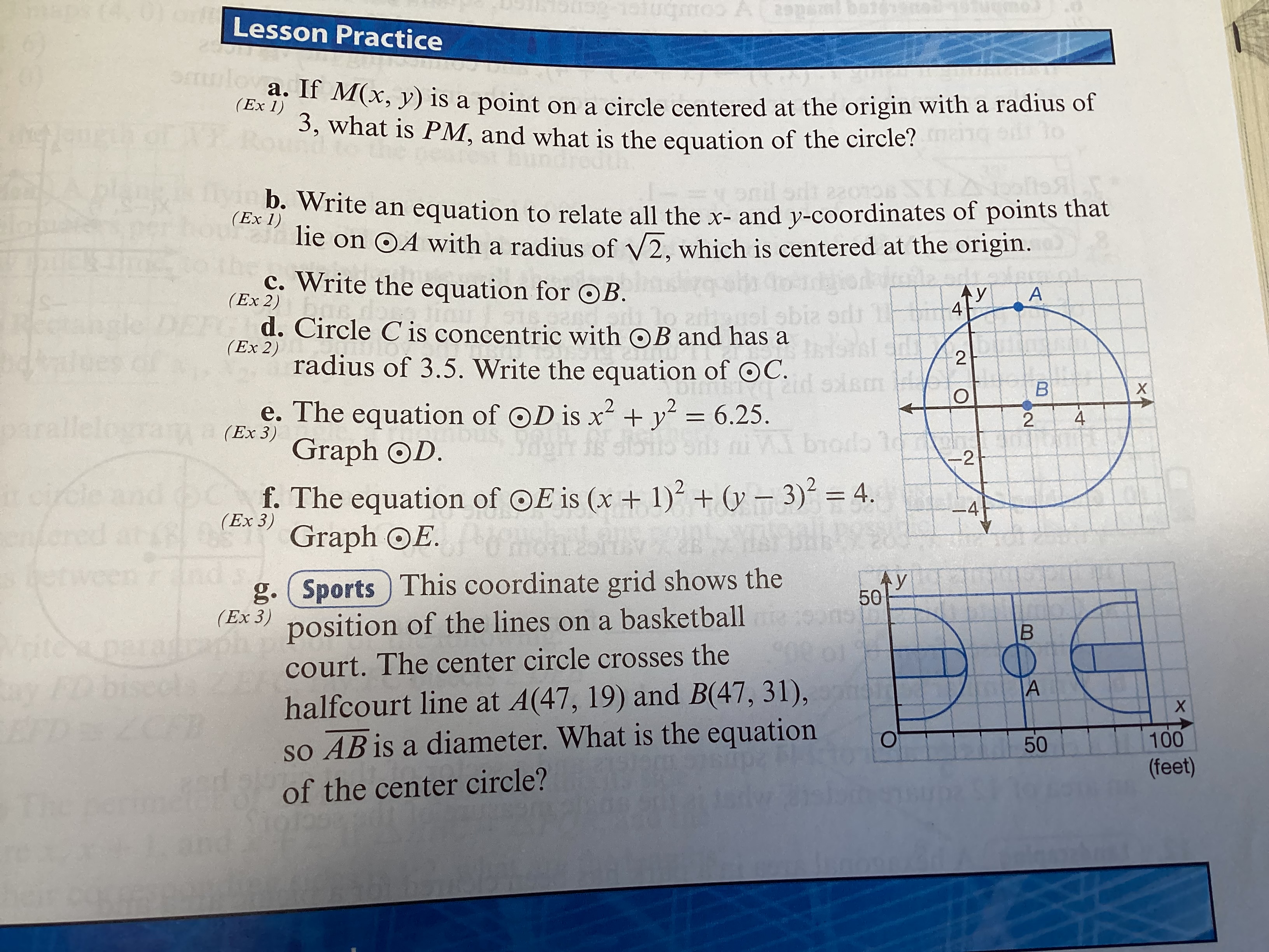 SOLVED: Lesson Practice a. If M(x, y) is a point on a circle centered ...