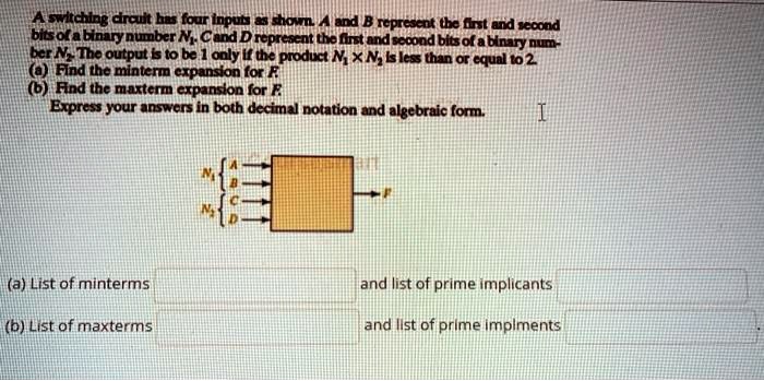 SOLVED: A switching circuit has four inputs as shown, and B represents the first and second bits ...