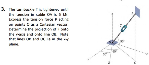 3 the turnbuckle t is tightened until the tension in cable oa is 5 kn ...