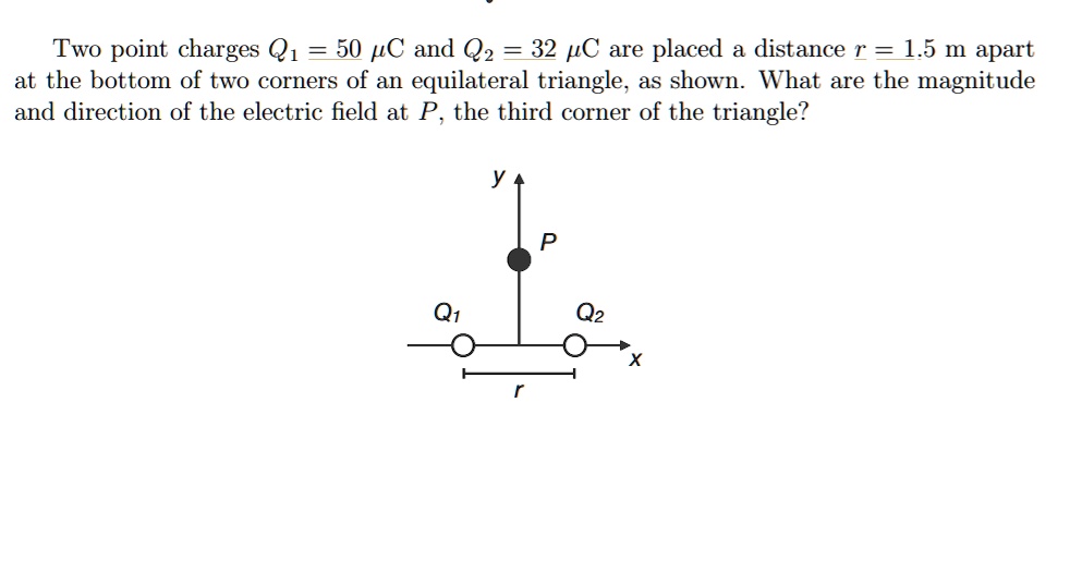 SOLVED: Two point charges Q1 = 50 /C and Q2 = 32 pC are placed a distance r = 1.5 m apart at the ...