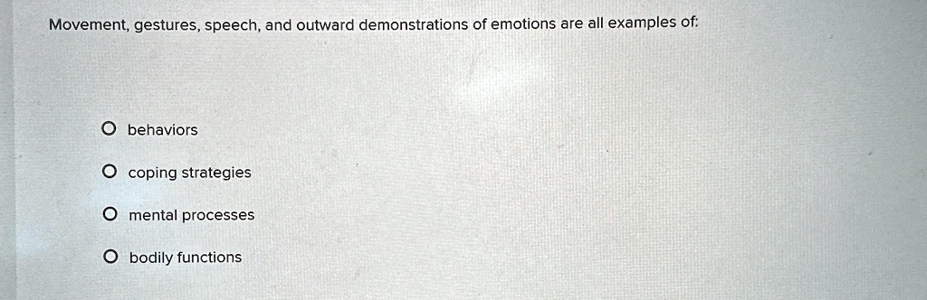 Movement, gestures, speech, and outward demonstrations of emotions are ...