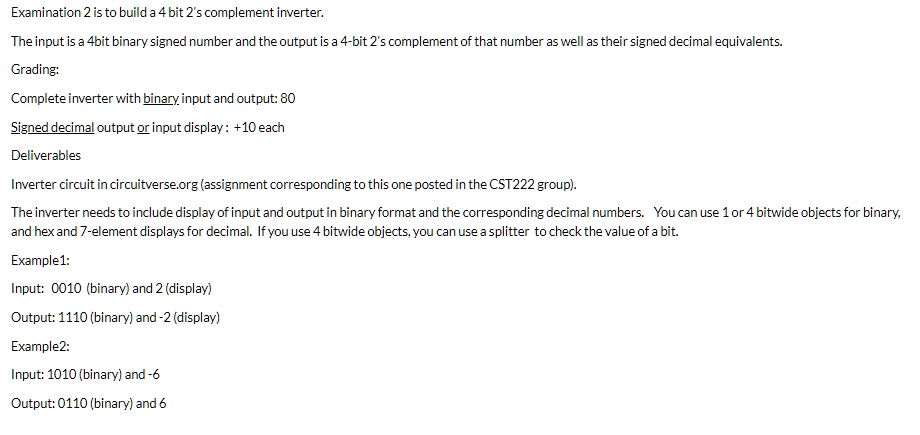 Solved Examination 2 Is To Build A 4 Bit 2s Complement Inverter The Input Is A 4 Bit Binary