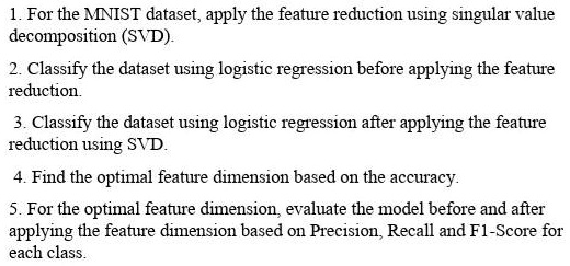 Solved For The Mnist Dataset Apply The Feature Reduction Using Singular Value Decomposition