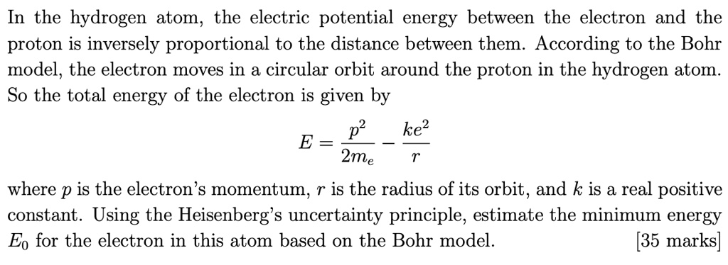 In The Hydrogen Atom The Electric Potential Energy Between The Electron