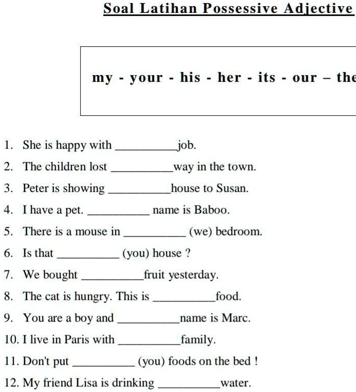 Soal Latihan Possessive Adjective my - your - his - her - its - our ...