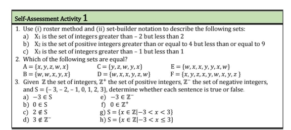 Self-Assessment Activity 1 1. Use (i) roster method and (ii) set ...