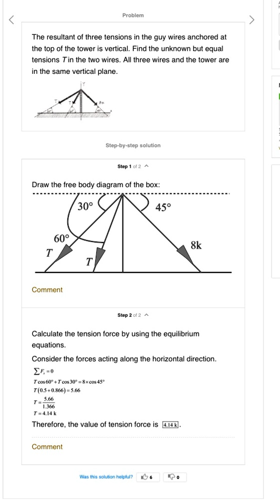 problem the resultant of three tensions in the guy wires anchored at the top of the tower is ...
