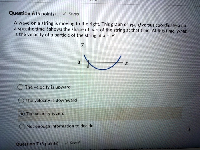 Question 6 (5 points) Saved A wave on a string is moving to the right. This graph of y(x, t ...