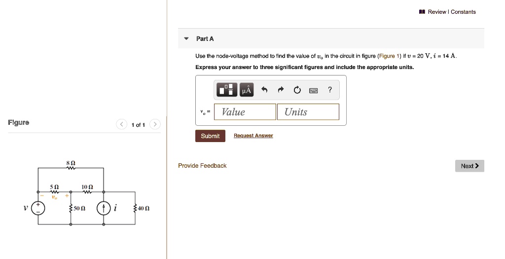 Figure ? 8? Review | Constants Part A Use the node-voltage method to find the value of vo in the ...