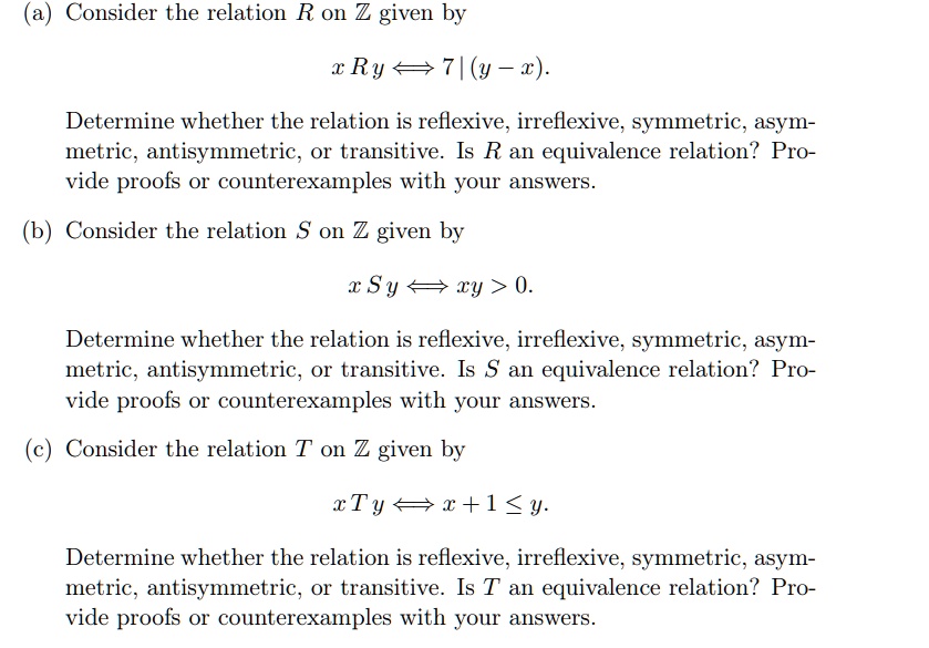 SOLVED:Consider the relation R on Z given by x Ry