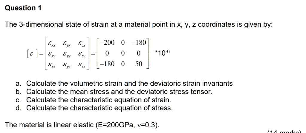 SOLVED: The 3-dimensional state of strain at a material point in x, y ...