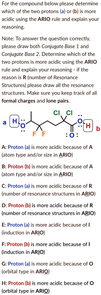 texts for the compound below please determine which of the two protons a or b is more acidic ...