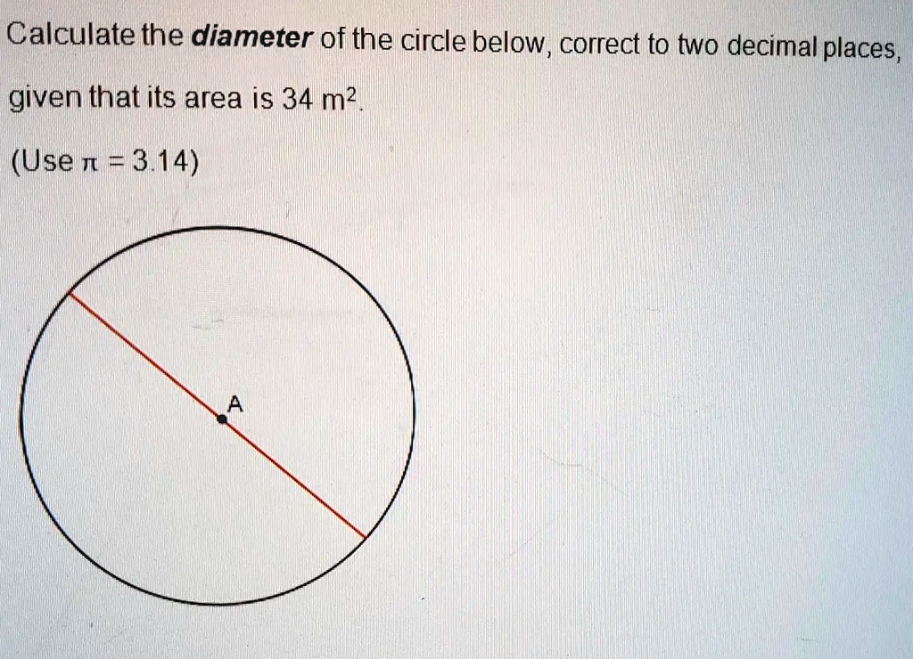 Calculate the diameter of the circle below, correct to two decimal places, given that its area ...