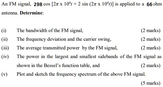 Solved An Fm Signal 298 Cos [2t X 104t 2 Sin 2 X 104t ] Is Applied To A 66 Ohm Antenna