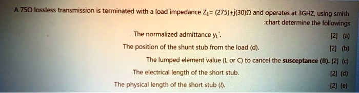 SOLVED: A 75Î© lossless transmission line is terminated with a load ...