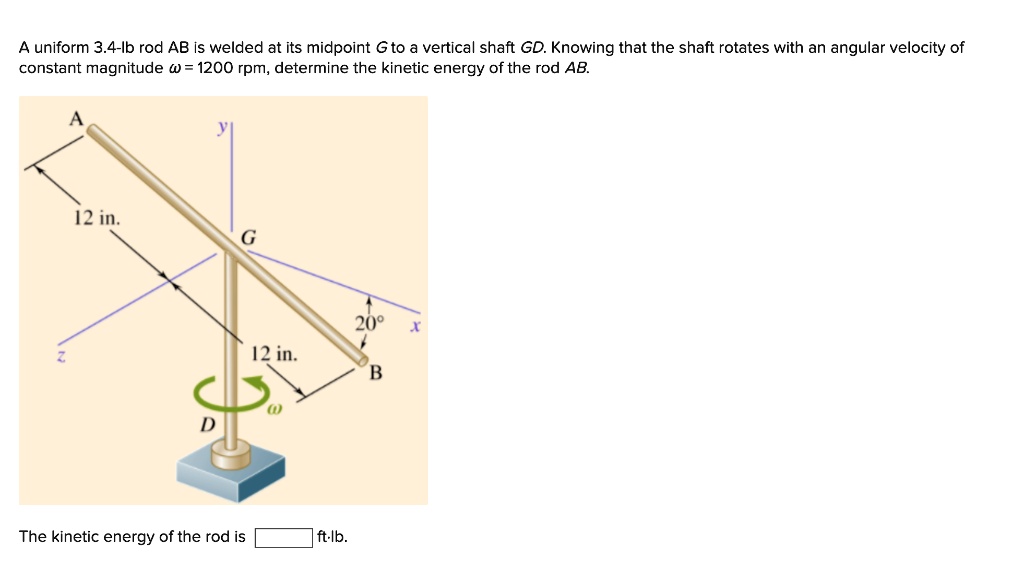 SOLVED: A uniform 3.4-lb rod AB is welded at its midpoint G to a ...